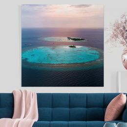 Bilderwelten Leinwandbild Strand Motiv Kunstdruck blau - Paradies im Ozean - Landschaft XXL Wohnzimmer Schlafzimmer