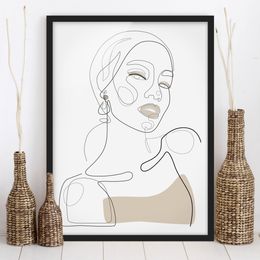 Bilderwelten Bild mit Rahmen Line Art Portraits - Beige Lipstick