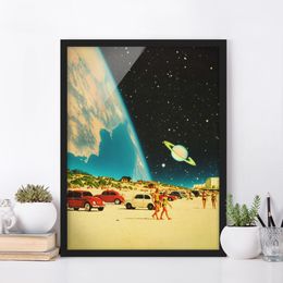 Bilderwelten Bild mit Rahmen Retro Collage - Galaktischer Strand