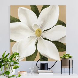 Bilderwelten Leinwandbild Blumen modern Kunstdruck weiss - Magnolie auf Gold I - Wandbild XXL Wohnzimmer Schlafzimmer