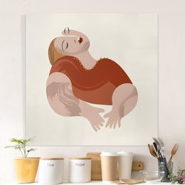 Bilderwelten Leinwandbild originell Line Art Kunstdruck rot - Picasso Interpretation - Ruhend II - Wandbild XXL Wohnzimmer Schlafzimmer