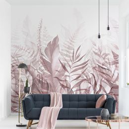 Bilderwelten Fototapete Botanik - Tropische Bl&auml;tter Rosa Wohnzimmer,Schlafzimmer Vliestapete inkl. Kleister oder selbstklebend