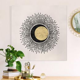 Bilderwelten Leinwandbild originell Illustration Kunstdruck beige - Sonnenstrahlen - Wandbild XXL Wohnzimmer Schlafzimmer