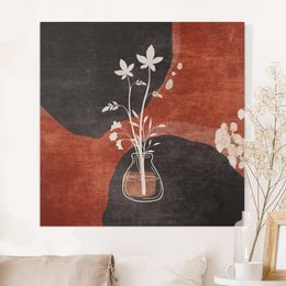 Bilderwelten Leinwandbild Abstrakt Kunstdruck braun - Boho Blumen in Vase - Wandbild XXL Wohnzimmer Schlafzimmer