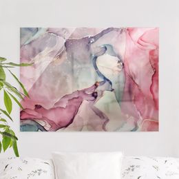 Bilderwelten Glasbild originell modern pastell Aquarell - Aquarell Pastell Rosa mit Gold - Deko Wohnzimmer Schlafzimmer