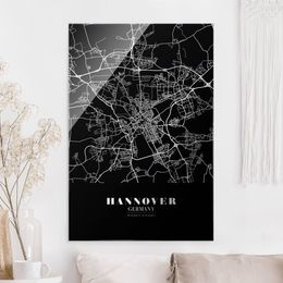 Bilderwelten Glasbild Spr&uuml;che Illustration schwarz weiss Glas Wandbild - Stadtplan Hannover - Klassik Schwarz - Karten Wohnzimmer Schlafzimmer