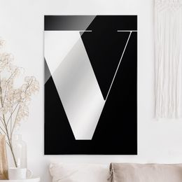 Bilderwelten Glasbild Buchstaben & Zahlen modern schwarz weiss Glas Wandbild - Antiqua Letter V Schwarz - Deko Jugendzimmer