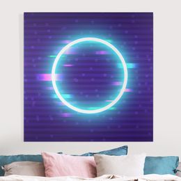 Bilderwelten Leinwandbild Neon Art Kunstdruck violett - Geometrischer Kreis in Neonfarben - Wandbild XXL Jugendzimmer
