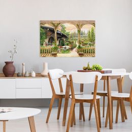 Bilderwelten Leinwandbild Natur Fotomontage Kunstdruck bunt - Idyllischer Ausblick - Landschaft XXL Wohnzimmer Schlafzimmer