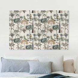 Bilderwelten Leinwandbild Natur Vintage Kunstdruck gr&uuml;n - Jungle Jive Muster - Palme XXL Wohnzimmer Schlafzimmer