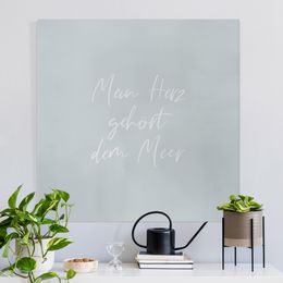 Bilderwelten Leinwandbild Spr&uuml;che modern Kunstdruck blau - Mein Herz geh&ouml;rt dem Meer - Spr&uuml;che XXL Wohnzimmer Schlafzimmer