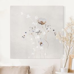 Bilderwelten Leinwandbild Blumen Illustration Kunstdruck beige - Japanisches Ikebana - Wandbild XXL Wohnzimmer Schlafzimmer
