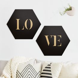 2-teiliges Hexagon-Alu-Dibond Bild Buchstaben LOVE Weiß Set I