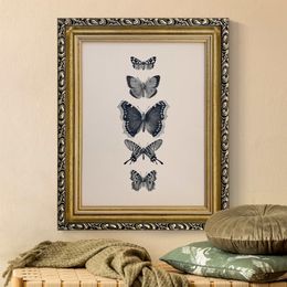 Gerahmtes Leinwandbild Tusche Schmetterlinge auf Beige