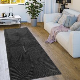 Teppich Paco Home "Livorno 674", grau (anthrazit), B:80cm H:14mm L:250cm, Polypropylen (PP), Teppiche, Uni Farben, moderner Hoch-Tief-Effekt, Scandi-Look, Outdoor geeignet