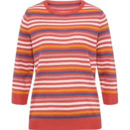 Damen Streifenpullover mit Ajour-Elementen grapefruit-ecru-geringelt, Gr&ouml;&szlig;e 42