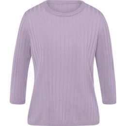 Damen 3/4 Arm-Pullover mit Ripp-Muster allover flieder, Gr&ouml;&szlig;e 52