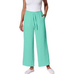 Damen Schlupfhose in Leinen-Optik, weit geschnitten blaugrün, Größe 48