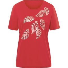 Damen Kurzarmshirt im Bl&auml;tter-Dessin rot, Gr&ouml;&szlig;e 38