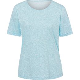 Damen Kurzarmshirt mit Minimal-Floral-Muster ecru-aquamarin-bedruckt, Gr&ouml;&szlig;e 40