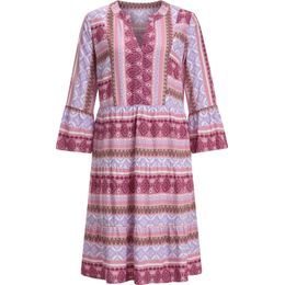 Damen Stufenkleid mit Volant am &Auml;rmelabschluss altrosa-malve-bedruckt, Gr&ouml;&szlig;e 38