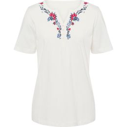 Damen Kurzarmshirt mit platziertem Floral-Print ecru-rot, Gr&ouml;&szlig;e 46