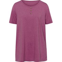 Damen Longshirt mit Zierkn&ouml;pfen magenta-meliert, Gr&ouml;&szlig;e 42