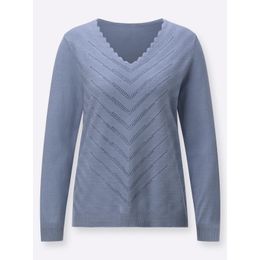 WITT Damen V-Ausschnitt-Pullover mit Glitzersteinchen-Verzierung, taubenblau, Gr&ouml;&szlig;e 54
