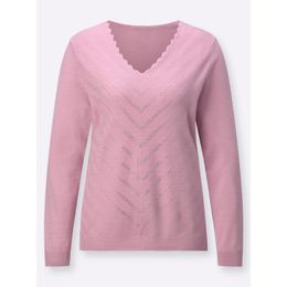 WITT Damen V-Ausschnitt-Pullover mit Glitzersteinchen-Verzierung, ros&eacute;, Gr&ouml;&szlig;e 38