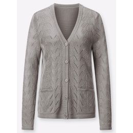 WITT Damen Strickjacke mit 2 aufgesetzten Taschen, steingrau, Gr&ouml;&szlig;e 44
