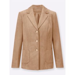 WITT Damen Lederimitat-Blazer mit 2 aufgesetzten Taschen, camel, Gr&ouml;&szlig;e 40