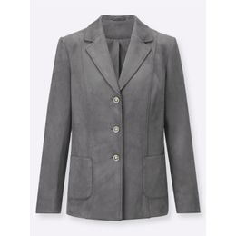 WITT Damen Lederimitat-Blazer mit 2 aufgesetzten Taschen, grau, Gr&ouml;&szlig;e 52