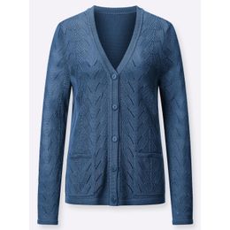 WITT Damen Strickjacke mit 2 aufgesetzten Taschen, jeansblau, Gr&ouml;&szlig;e 52