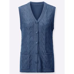 WITT Damen Strickweste mit gewellten Abschl&uuml;ssen, jeansblau, Gr&ouml;&szlig;e 40