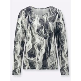 WITT Damen Rundhalsshirt im Grafik-Dessin, schwarz-ecru-bedruckt, Gr&ouml;&szlig;e 42