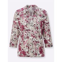 WITT Damen Poloshirt mit Glitzersteinchen, bordeaux-taupe-bedruckt, Gr&ouml;&szlig;e 48