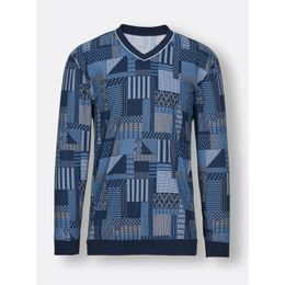 w&auml;schepur men Herren Schlafanzug, dunkelblau-mittelblau-bedruckt, Gr&ouml;&szlig;e 56/58