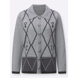 WITT Damen Jacquardstrickjacke in Melange-Optik, mit Wolle, steingrau-meliert, Gr&ouml;&szlig;e 40