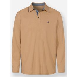 Marco Donati Herren Langarm-Poloshirt mit Webbesatz in Denim-Optik, camel, Gr&ouml;&szlig;e 44/46