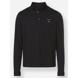 Marco Donati Herren Langarm-Poloshirt in strukturiertem Jacquardmuster, schwarz-cognac-gemustert, Gr&ouml;&szlig;e 44/46