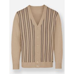 Marco Donati Herren Strickjacke mit zweifarbigem Strukturmuster vorne, beige-dunkeltaupe-gemustert, Gr&ouml;&szlig;e 50