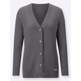 WITT Damen Strickjacke in Ripp-Optik, anthrazit, Gr&ouml;&szlig;e 52
