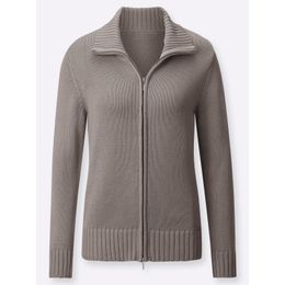 WITT Damen Strickjacke mit 2-Wege-Rei&szlig;verschluss, taupe-meliert, Gr&ouml;&szlig;e 48