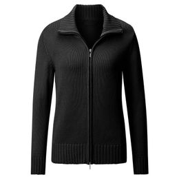 WITT Damen Strickjacke mit 2-Wege-Rei&szlig;verschluss, schwarz, Gr&ouml;&szlig;e 44