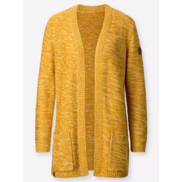 WITT Damen Strickjacke in Longform, meliert, ocker-meliert, Gr&ouml;&szlig;e 40
