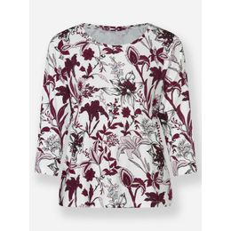 WITT Damen Print-Shirt mit 3/4-&Auml;rmeln, ecru-burgund-bedruckt, Gr&ouml;&szlig;e 54