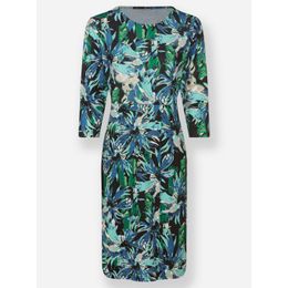 WITT Damen Jerseykleid in Wickel-Optik, schwarz-aquamarin-bedruckt, Gr&ouml;&szlig;e 20