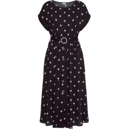 Lascana Damen Midikleid, schwarz-sand-bedruckt, Gr&ouml;&szlig;e 34