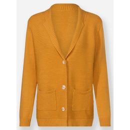 WITT Damen Strickjacke mit Ripp-Muster vorne, ocker, Gr&ouml;&szlig;e 50