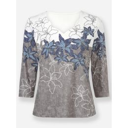 WITT Damen Print-Shirt mit gebogten Kanten, petrol-schwarz-bedruckt, Gr&ouml;&szlig;e 40